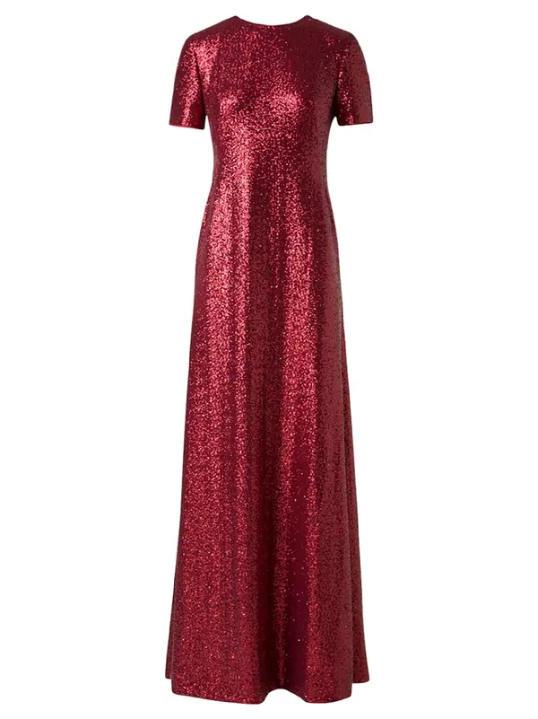 Akris Short-sleeve Paillette Jersey Gown - Ruby