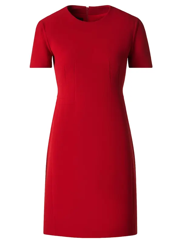 Akris Short Sleeve Wool Crepe Sheath Dress - Ruby
