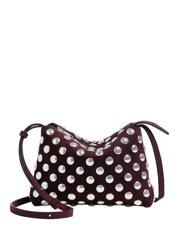 Khaite - Lina Crossbody Bag In Rouge Noir Suede With Silver Studs