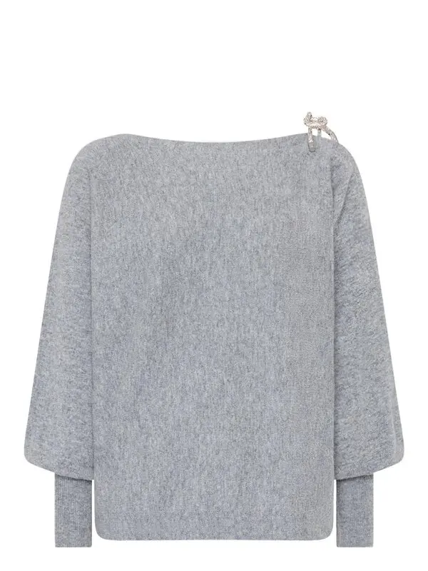 MILLY Ida Crystal Bow Cold Shoulder Long Sleeve Sweater - Heather Grey