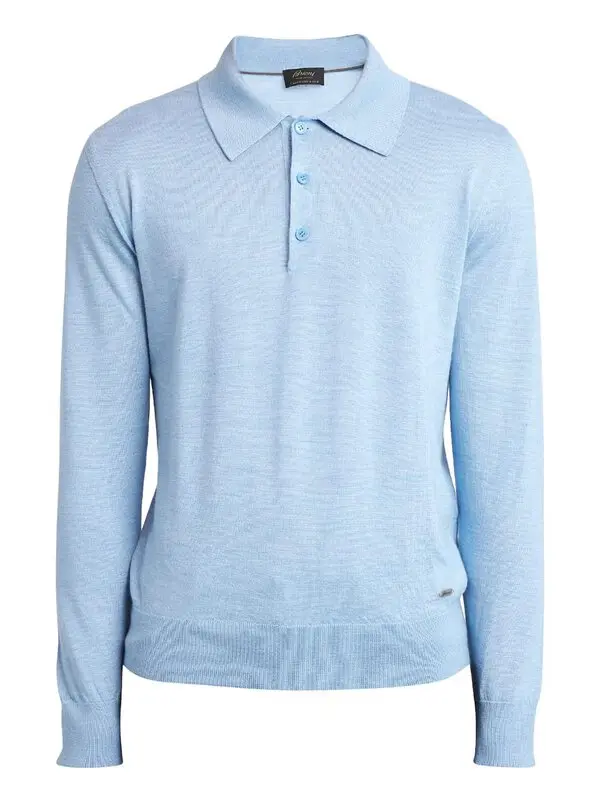 Brioni Cashmere-silk Polo Sweater - Lt Blue