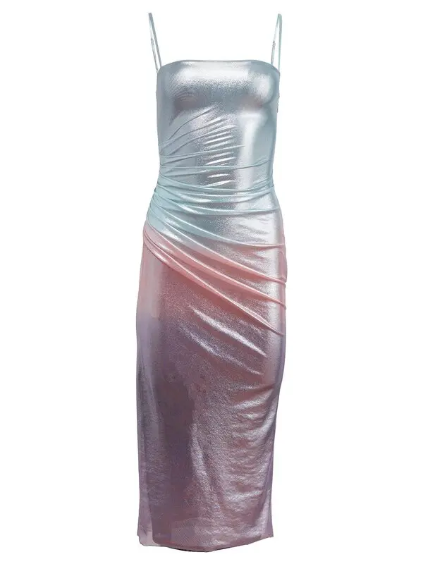 Fleur Du Mal Ombré Shine Midi Dress - Blue Metallic Ombre