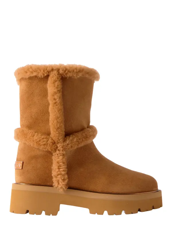 AQUAZZURA Teddi Shearling-trimmed Suede Ankle Boots - Brown