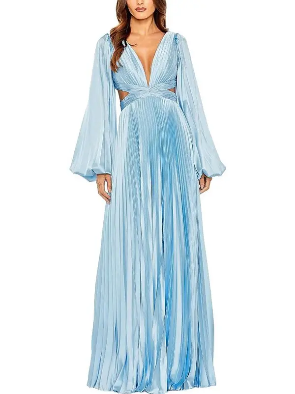 Mac Duggal Long Sleeve Pleated Charmeuse Gown - Powder Blue