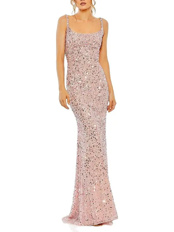 Mac Duggal Sequined Low Back Gown - Pink