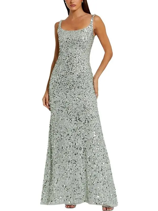 Mac Duggal Sequined Low Back Slip Gown - Sage