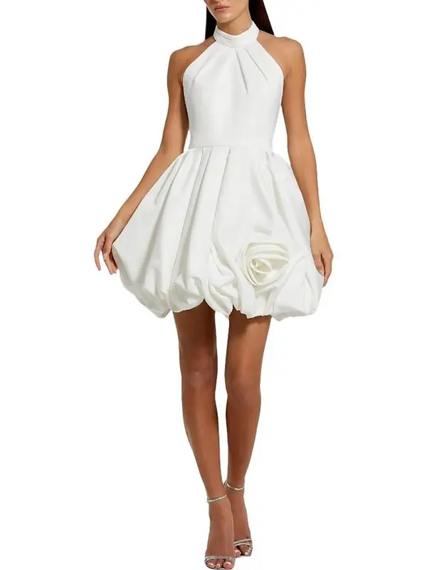 Mac Duggal Satin High Neck Mini Dress - Ivory