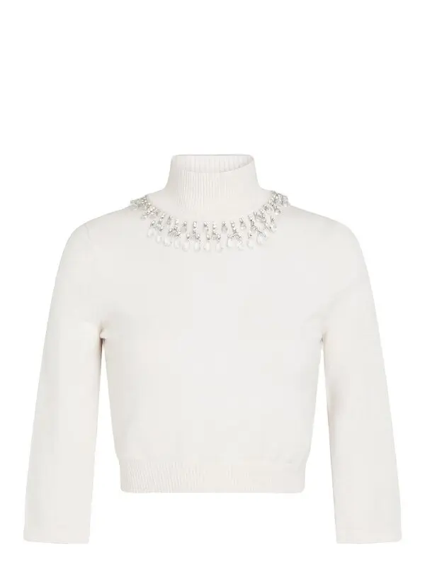 Zimmermann Cropped Crystal-embellished Wool Turtleneck Sweater - Off-white
