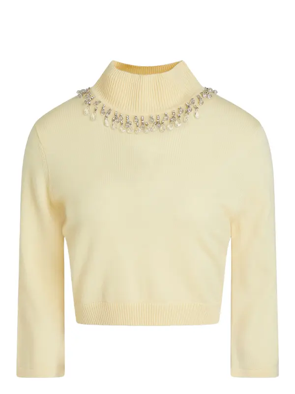 Zimmermann Cropped Crystal-embellished Wool Turtleneck Sweater - Pastel Yellow