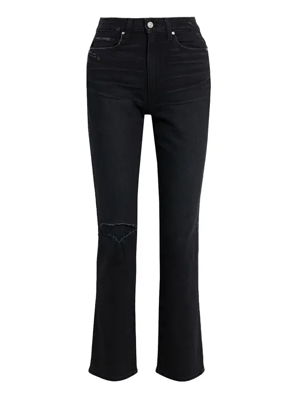 Paige Distressed High-rise Straight-leg Jeans - Black