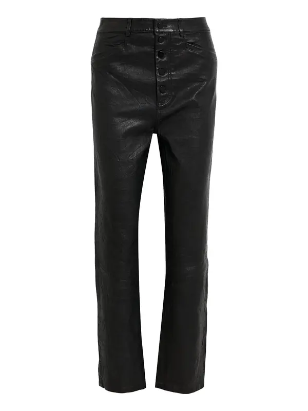 Paige Stella Leather Straight-leg Pants - Black