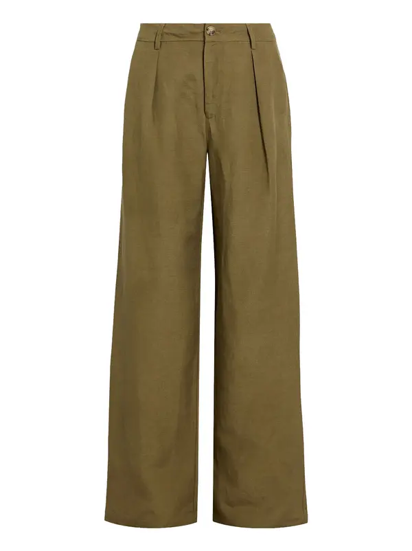 Paige Dallas Linen-blend Wide-leg Trousers - Army Green