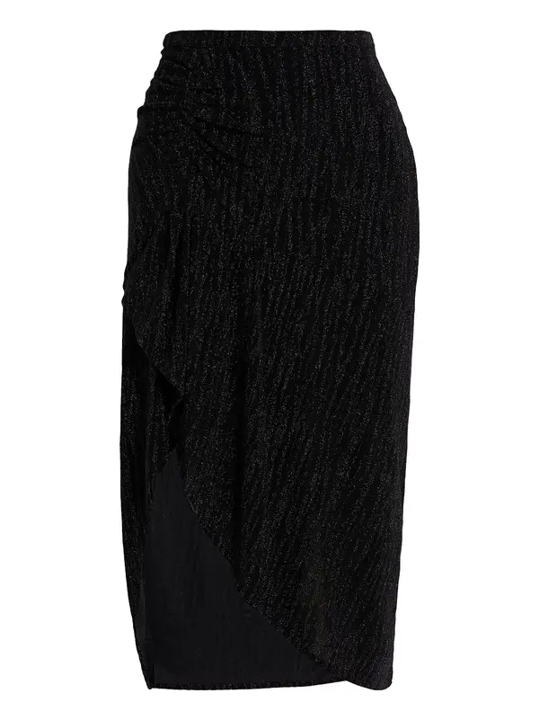 IRO PARIS Cinder Ruched Metallic Jacquard-knit Midi Skirt - Black