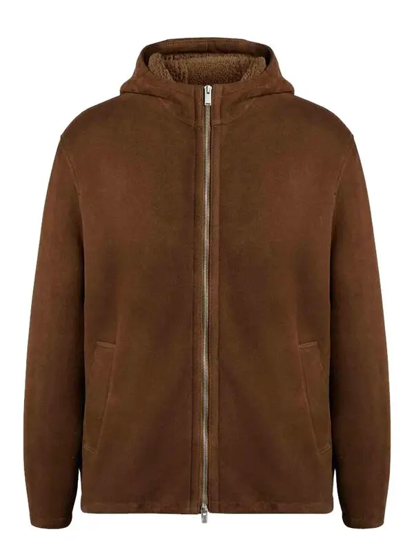 LARDINI Sheepskin Hooded Jacket - Brown