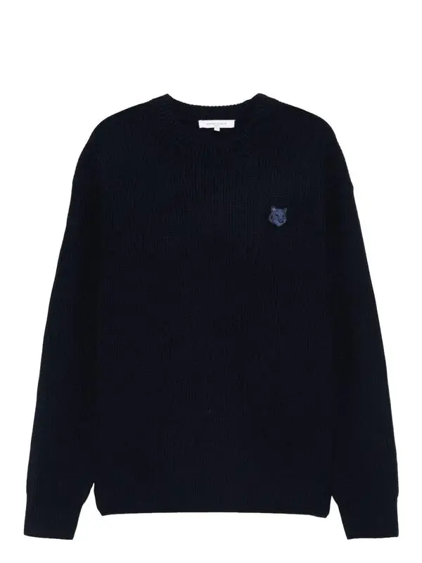 Maison Kitsuné Bold Fox Head Patch Ribbed Jumper - Blue