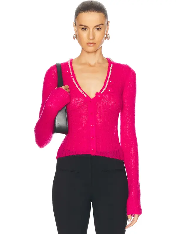 MOSCHINO JEANS Long Sleeve Cardigan - Fuchsia