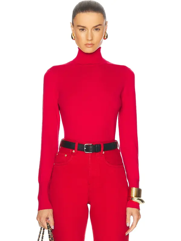 L'Agence Flora Turtleneck Top - Lava Red & Gold