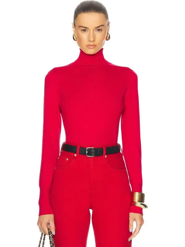 L'Agence Flora Turtleneck Top - Lava Red & Gold