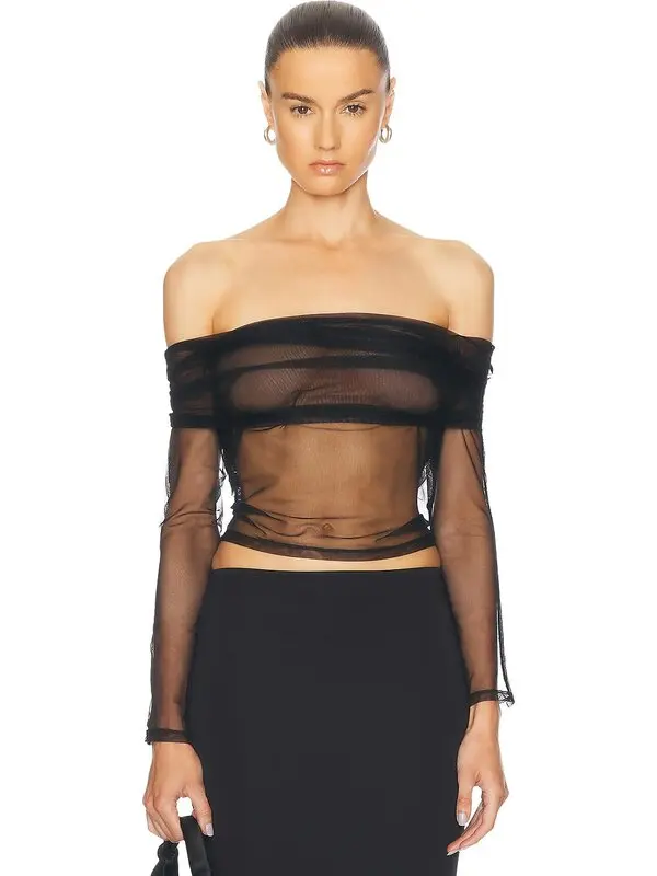 Kiki De Montparnasse Tulle Off Shoulder Top - Black