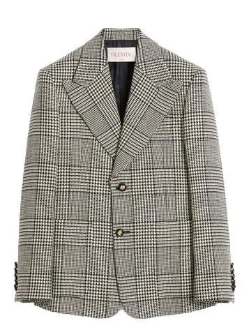 Valentino Garavani Single-breasted Houndstooth Wool Jacket - Black