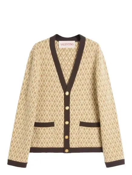 Valentino Garavani Wool Cardigan With Toute La V Pattern - Beige