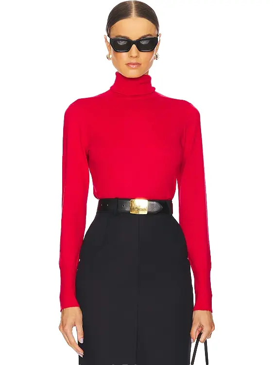 L'Agence Flora Turtleneck Top - Lava Red & Gold