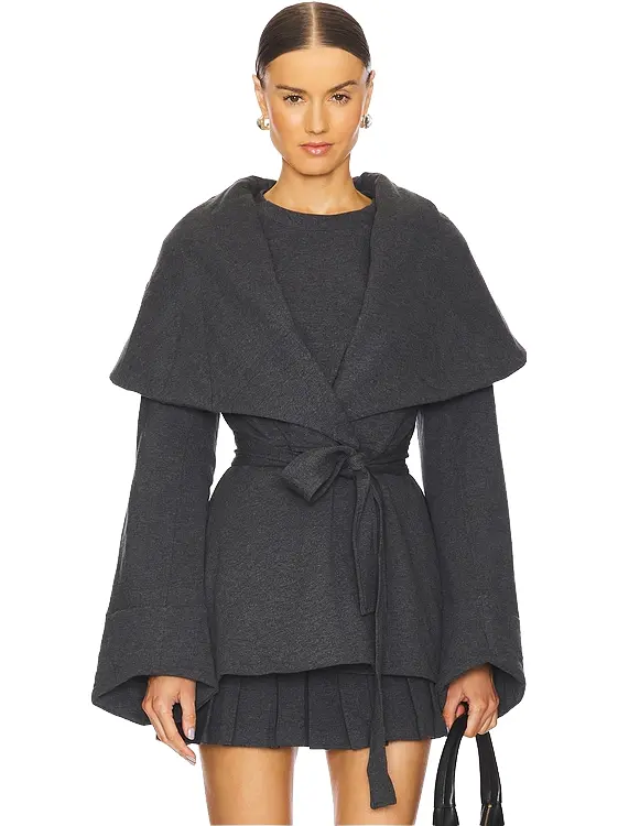 Norma Kamali Shawl Collar Peplum Jacket - Dark Heather Grey