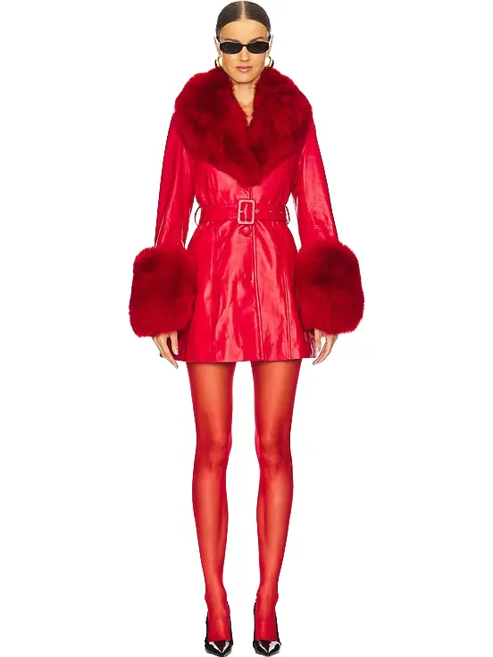 SUSANNA CHOW Roxy Leather Coat With Fur Trim - Red