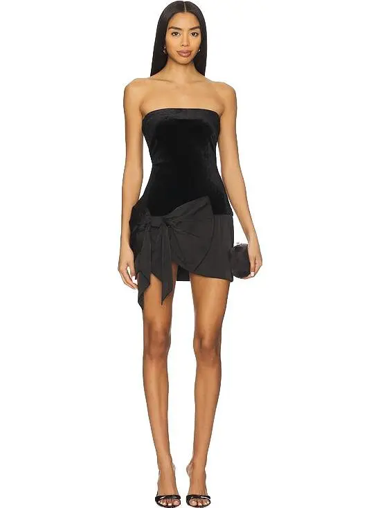 MORE TO COME Rosie Velvet Mini Dress - Solid Black