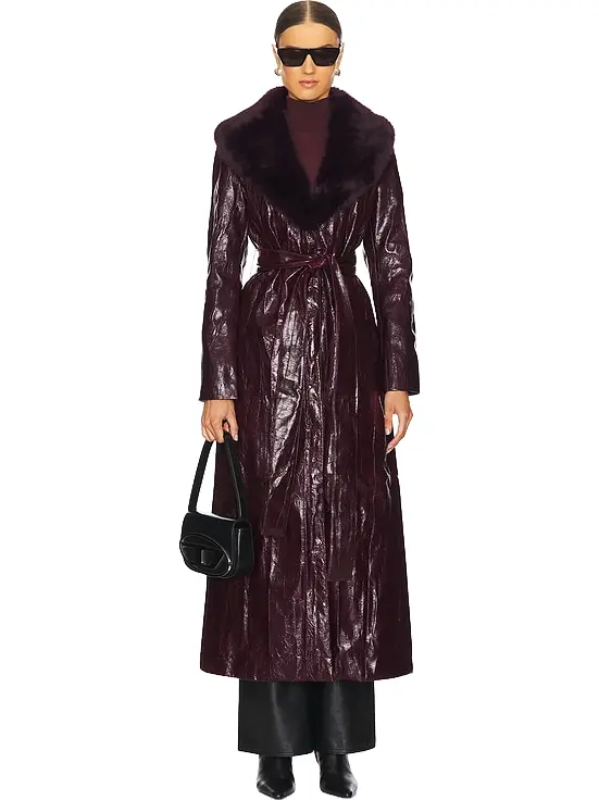 KIM SHUI Faux Fur Collar Coat - Purple
