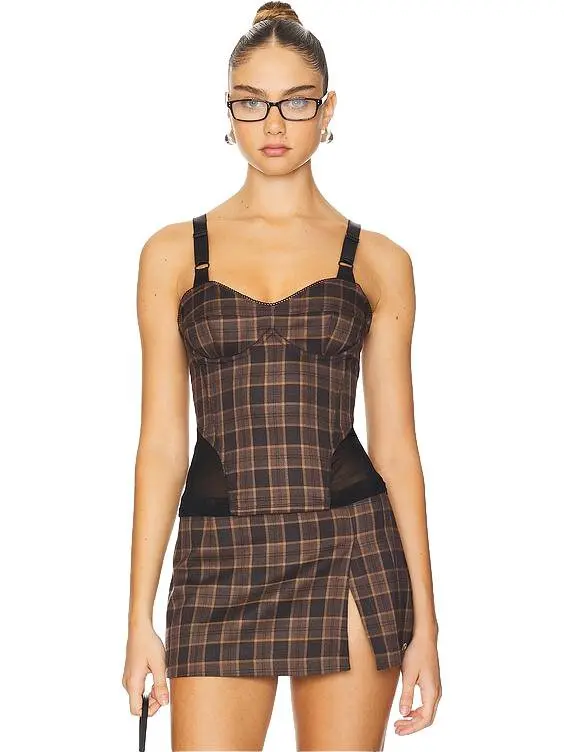 Miaou Marguerite Corset - Plaid Brown
