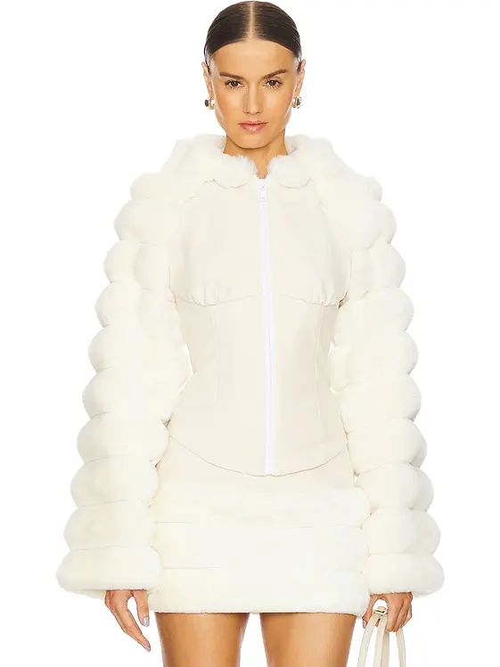KIM SHUI Faux Fur Hooded Jacket - Cream
