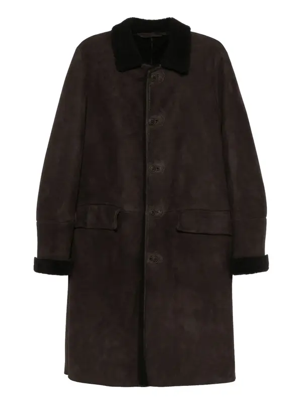 SALVATORE SANTORO Suede Coat With Faux Fur Collar - Brown