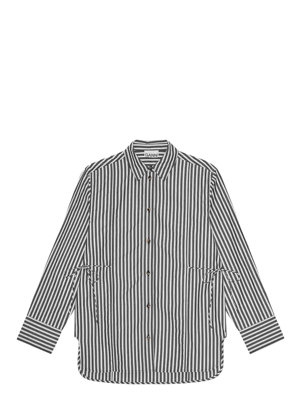 GANNI Striped Poplin Shirt - Black