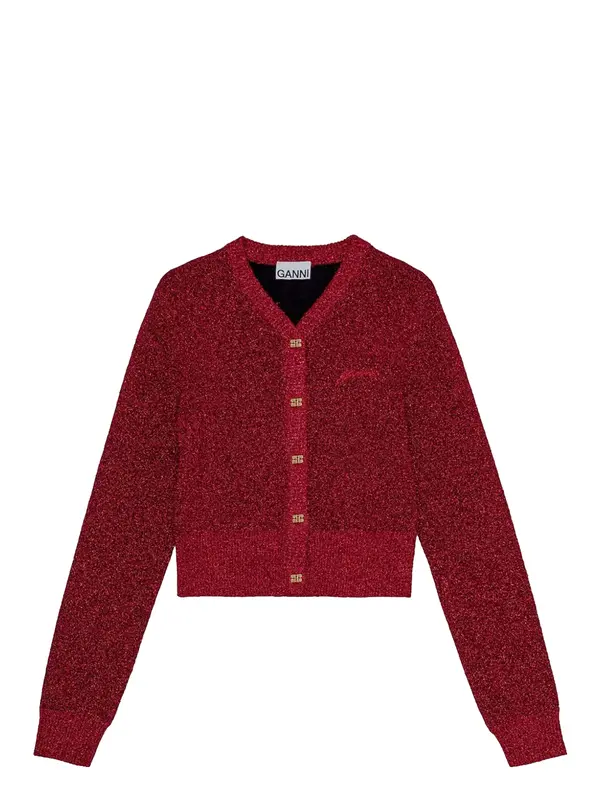 GANNI Buttoned Long Sleeve Cardigan - Red