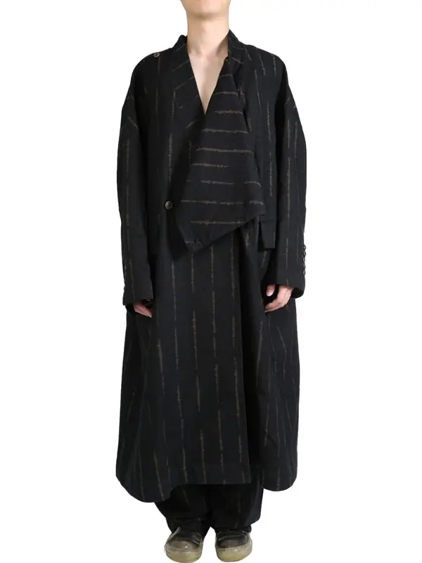 ZIGGY CHEN Asymmetric Pinstripe Virgin Wool Coat - Black