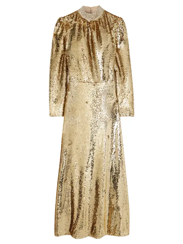 Saloni Jena Embellished Midi Dress - Gold