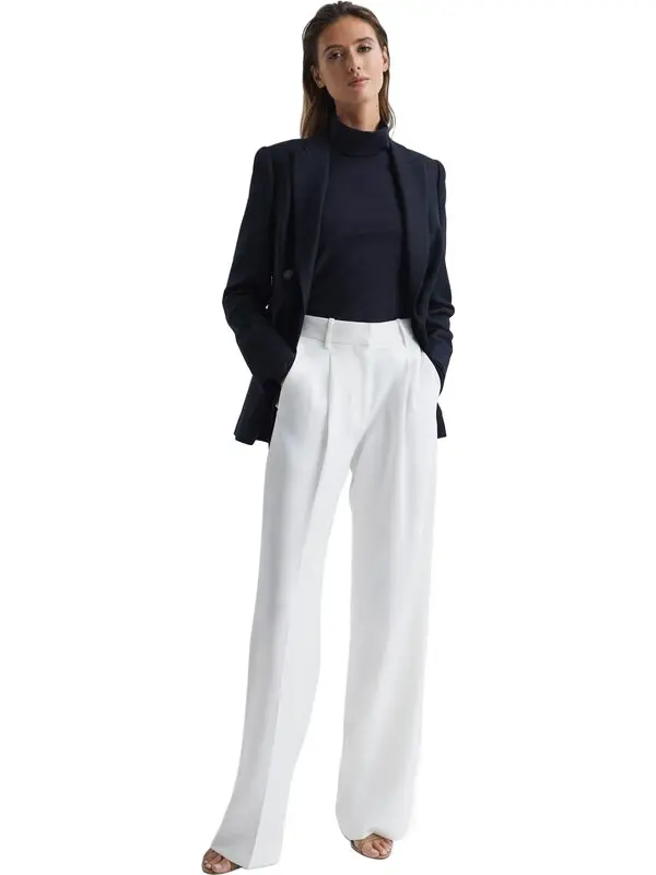 REISS Larsson Double-breasted Twill Blazer - Navy