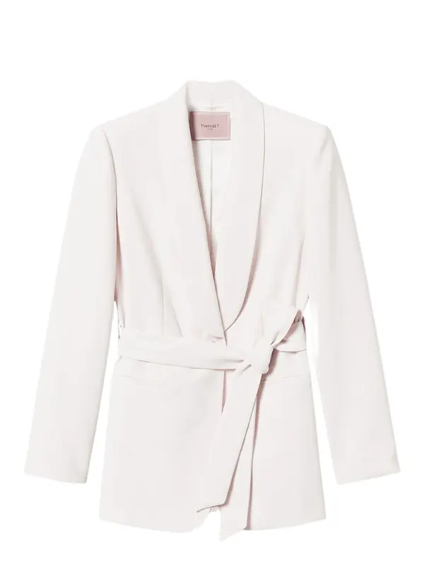 TWINSET Oval T-chain Belted Blazer - White