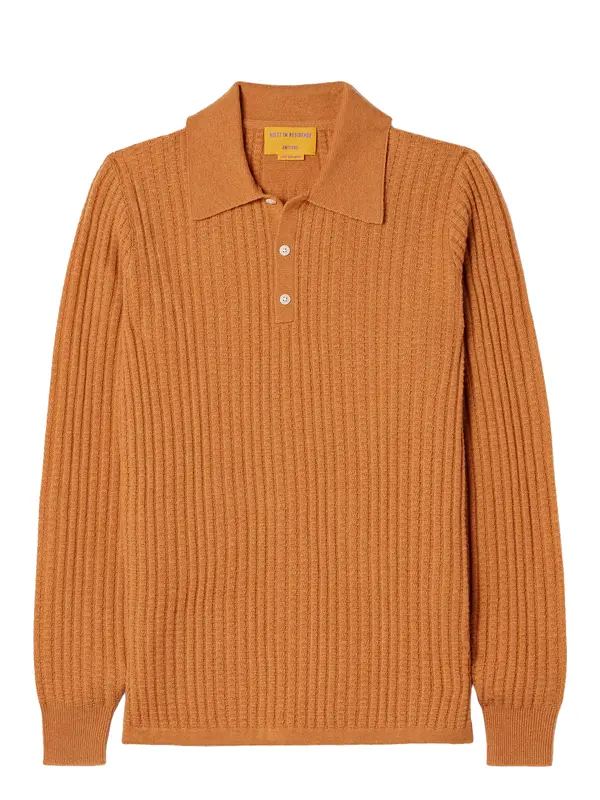 Guest In Residence Ribbed Waffle-knit Cashmere Polo Sweater - Yellow