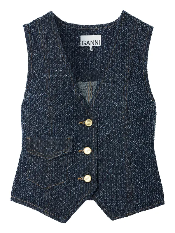 GANNI Fluffy Distressed Denim Vest - Blue