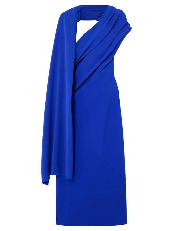 ROKSANDA Cape-effect Draped Crepe Midi Dress - Blue