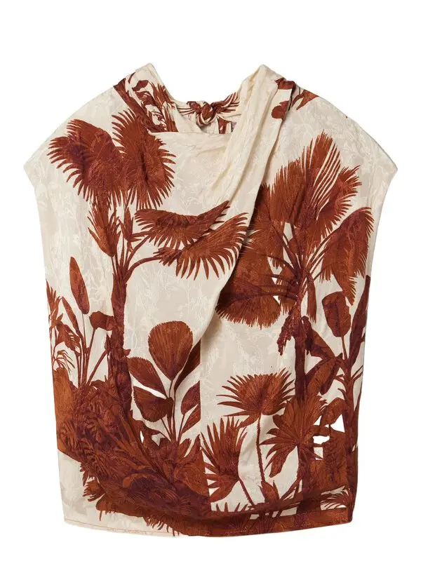 Johanna Ortiz Island Stories Printed Satin-jacquard Top - Ecru