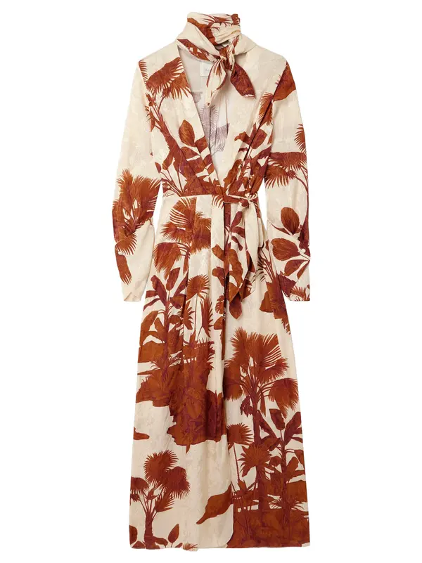 Johanna Ortiz Unmooring Tie-detailed Printed Wrap Dress - Brown