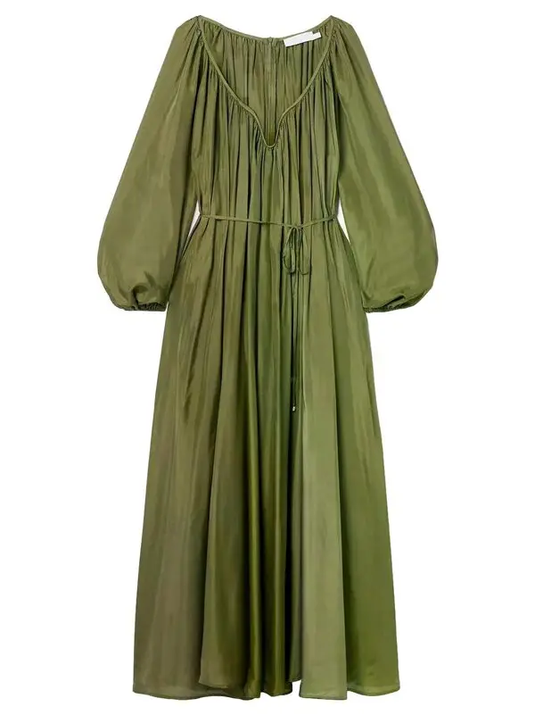 Zimmermann Acacia Belted Silk Midi Dress - Green