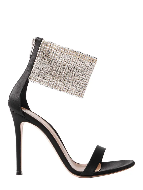 GIANVITO ROSSI Crystal-embellished Satin Sandals - Black