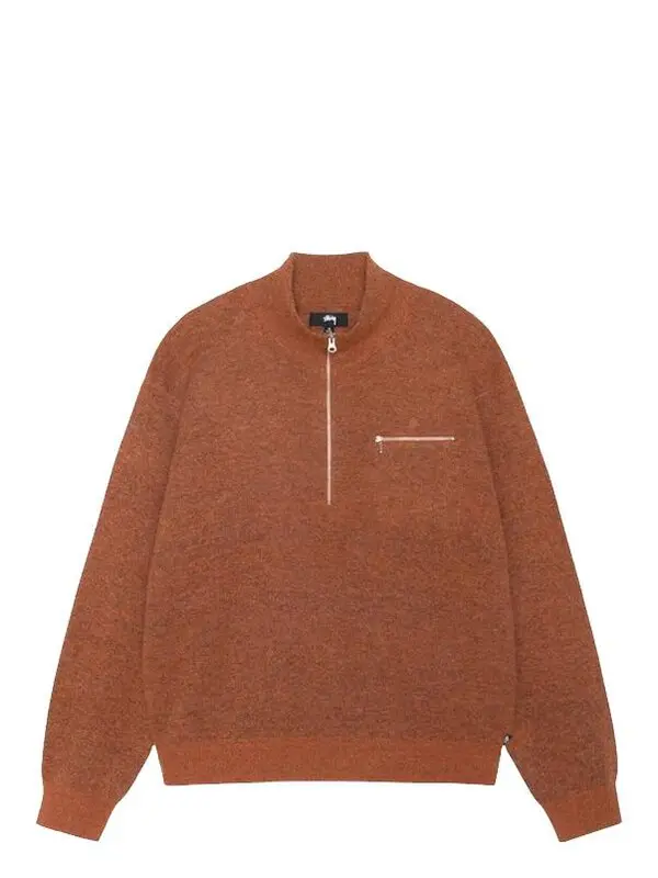 StÜssy Half Zip Mock Neck Sweater With Pocket Detail - Clay