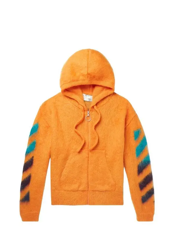 Off-White Brushed Arrows Mohair Zip Up Hoodie - Orange