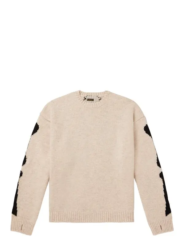 Kapital Oversized Intarsia Wool Sweater - Neutrals
