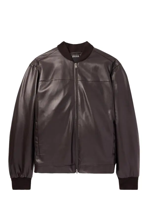 Zegna Slim-fit Leather Bomber Jacket - Brown